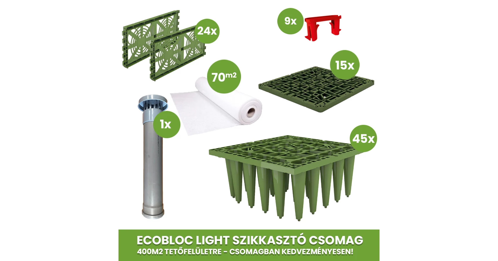 400 m2 tetőfelület - szikkasztó csomag /EcoBloc Light/